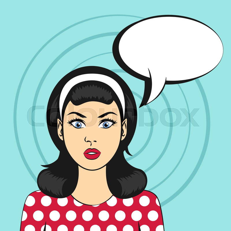 Vector Pop Art Surprised Woman Face With Open Mouth And A Sp Colourbox