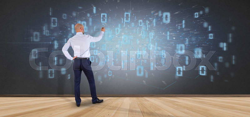 View Of A Man Holding Data Binary Cloud 3d Rendering Colourbox