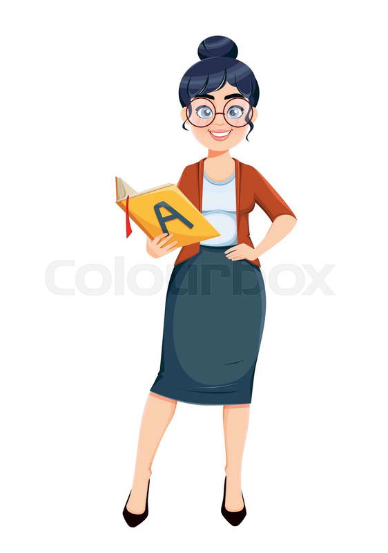 Happy Techer Day Cute Female Teacher Cartoon Character Hold Colourbox