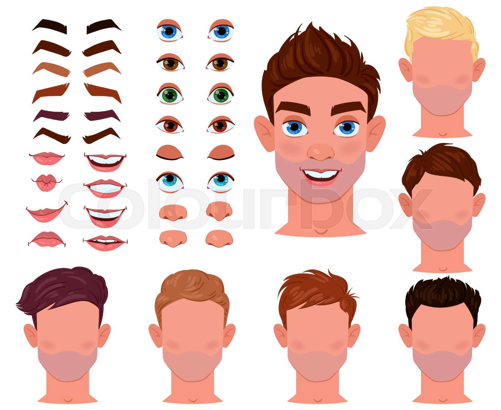Cartoon Man Face Constructor Male Character Creator Male Face Generator With Eyes Brows Lips