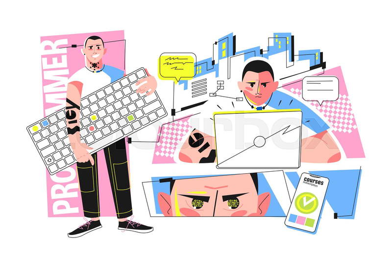 Young programmer concentrated at working project vector illu | Colourbox Young programmer concentrated at working project vector illu | Colourbox