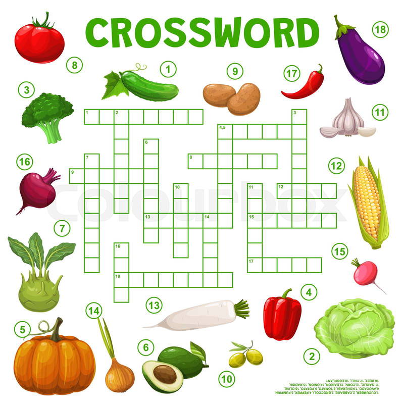 Raw Isolated Vegetables Crossword Puzzle Worksheet Stock Vector Colourbox
