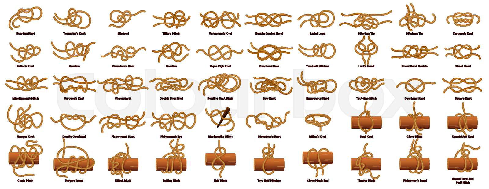Rope knot. Marine and nautical ties and threads for boating Colourbox