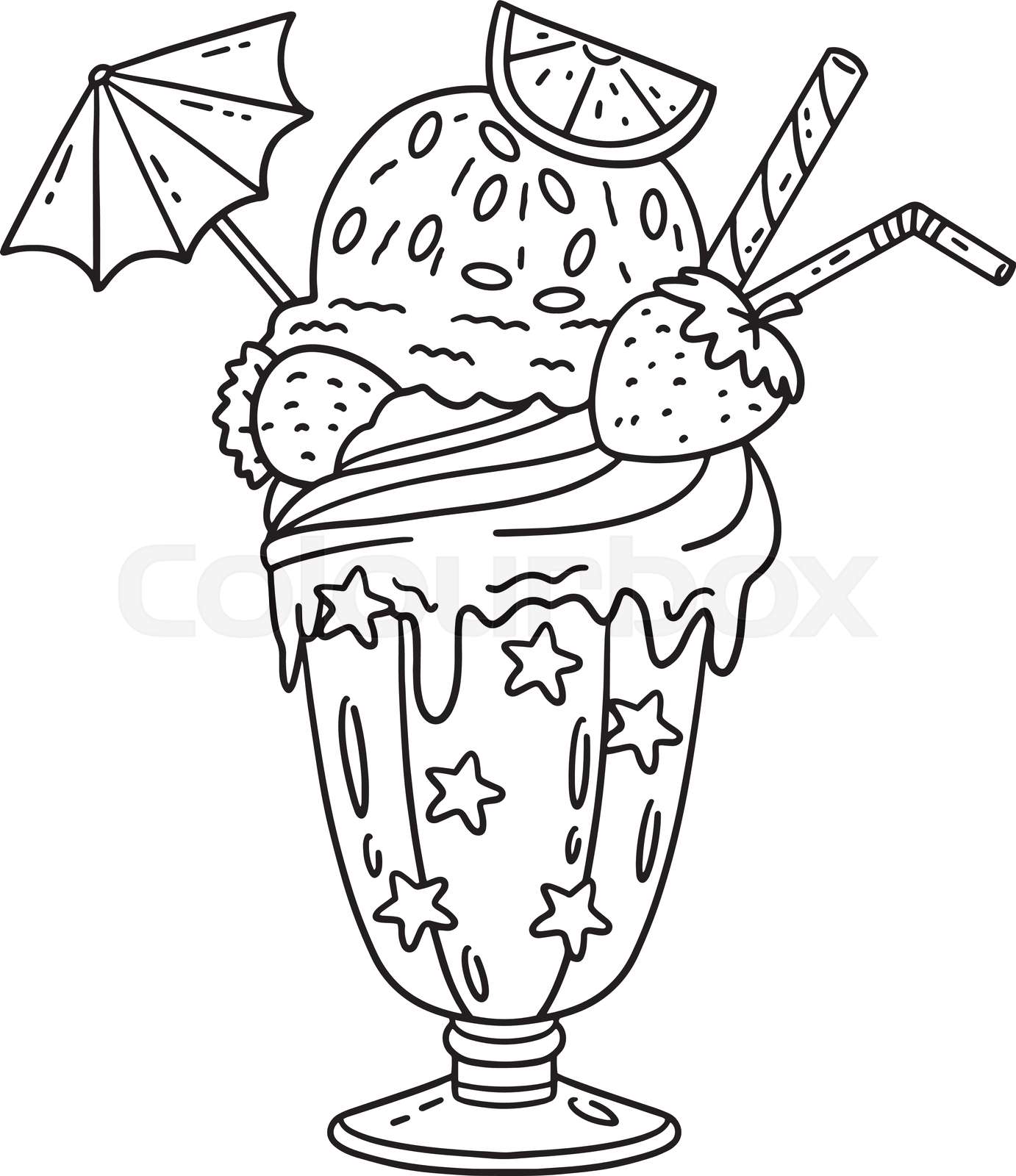 A cute and funny coloring page of an Ice Cream with Cherry a Colourbox